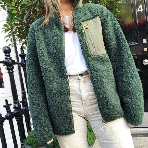 Uniqlo | Jackets & Coats | Uniqlo Green Teddy Jacket Plush Oversized ...